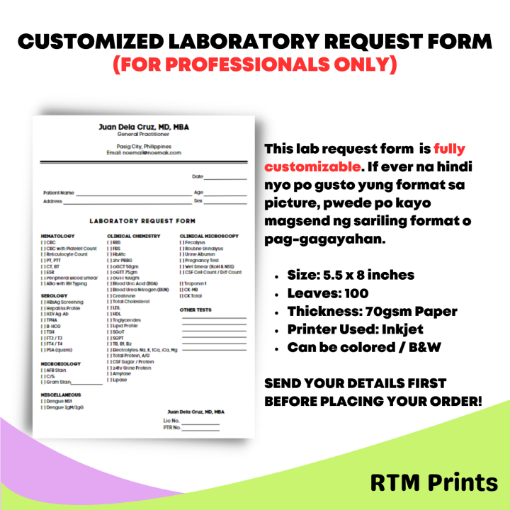 RTM Customized Laboratory Request Form Pads ( 5.5 x 8 inches ) | Lazada PH