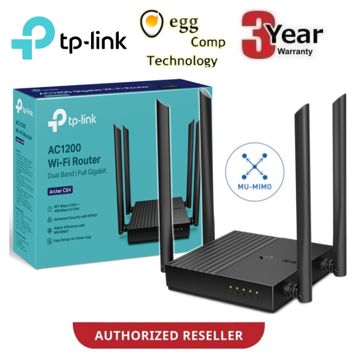 TP-LINK ARCHER C64 MU-MIMO WAVE 2 GIGABIT AC1200 WIRELESS WIFI ROUTER ...