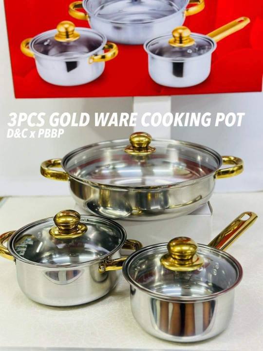 Thats Boy 3PCS GOLD WARE COOKING POT | Lazada