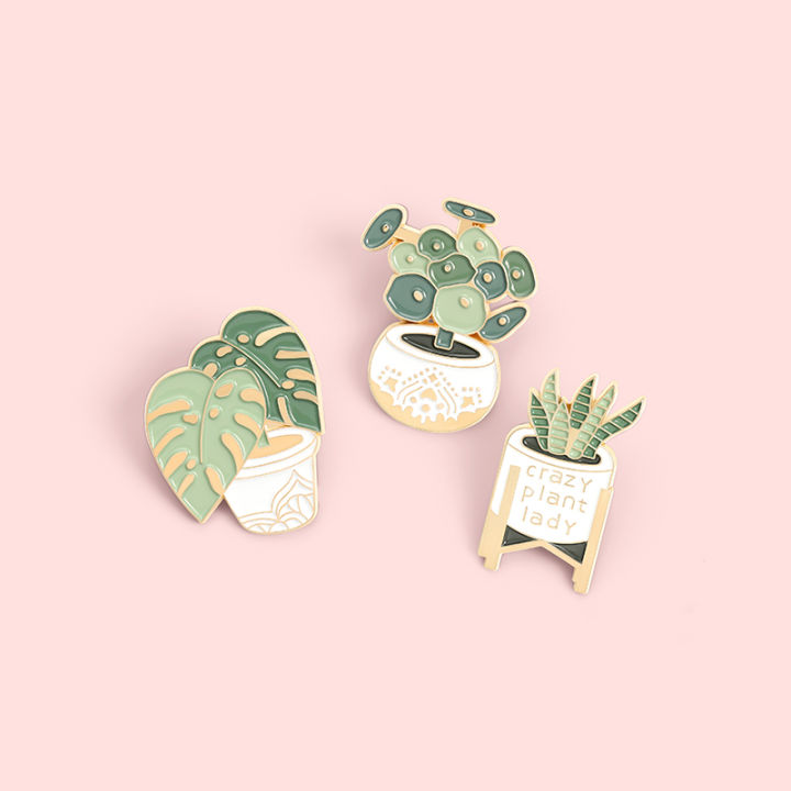 Green Plant Enamel Pins Potted Plants Brooches Crazy Plants Lady Funny ...
