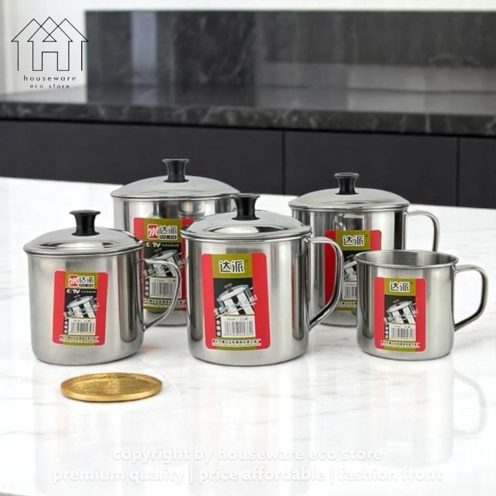 Thicken Stainless Steel Mug with Lid / Coffee Cup with Cover / Cawan ...