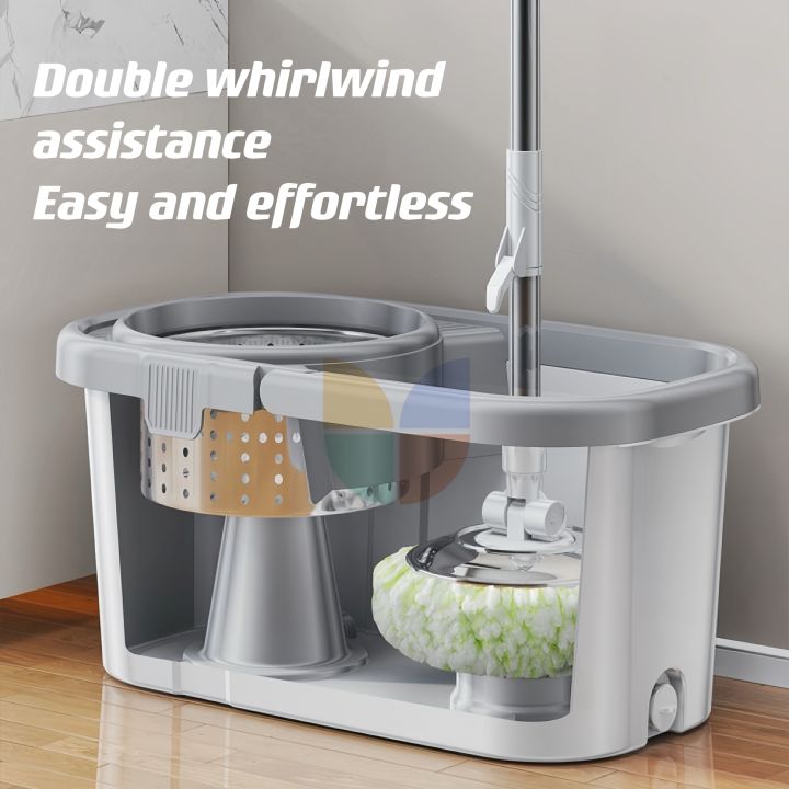 Mop With Spinner Metal rod bucket with drain cap Dual Drive roller ...