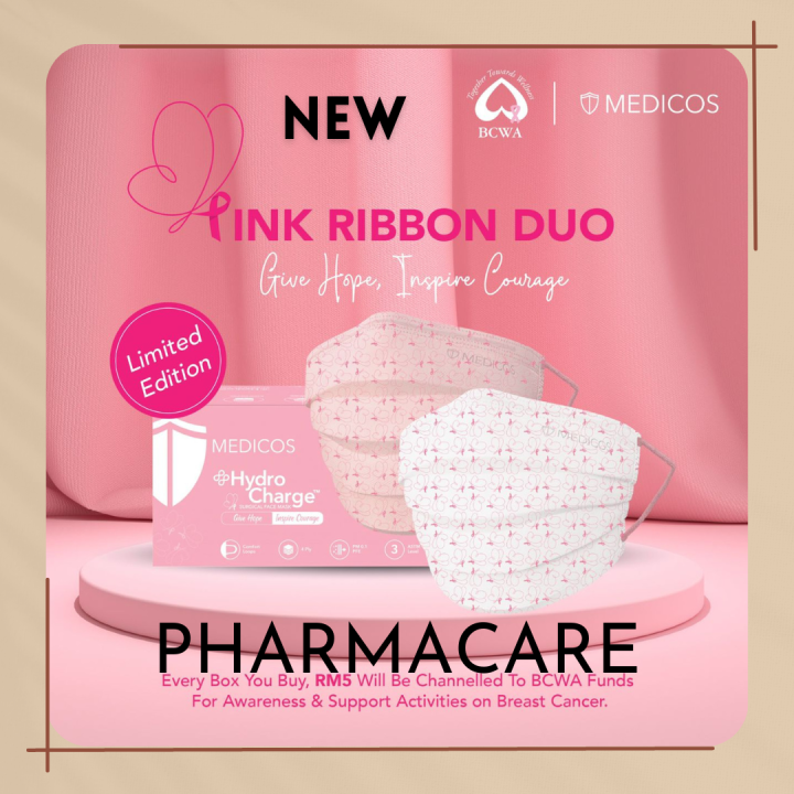 MEDICOS Pink Ribbon Duo (NEW 2023) HydroCharge Surgical Face Mask 4ply ...