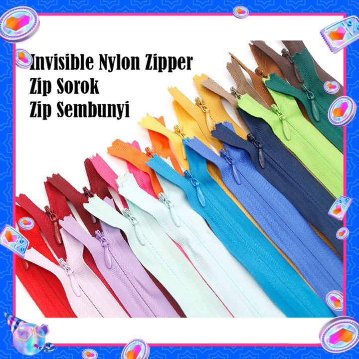 Zip Sorok 20cm / 46cm / 56cm Zip Sembunyi Invisible Nylon Zipper Hidden ...