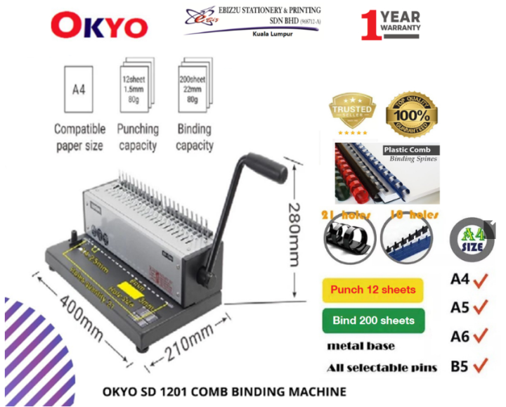 OKYO SD 1201 COMB BINDING MACHINE -12 Sheets (binding machine, heavy duty binding machine) | Lazada