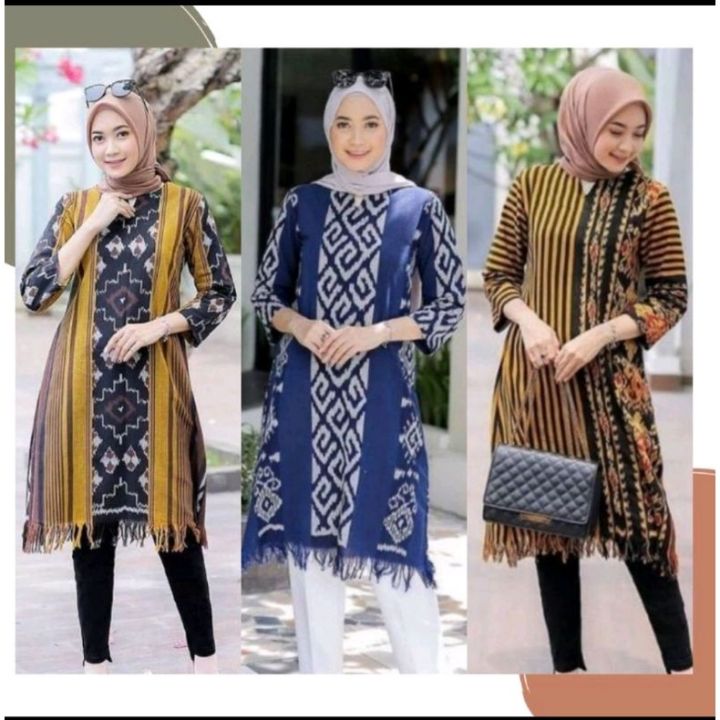 TUNIK MUSLIMAH TERBARU MOTIF BAJU TUNIK WANITA TENUN ETNIK KONDANGAN KEKINIAN | Lazada Indonesia