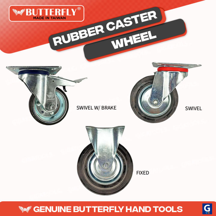 Butterfly Fixed / Swivel / Swivel w/ Brake Rubber Caster Wheel ( Made ...