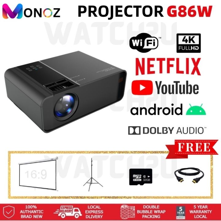 Android Projector G86 Pro Full HD 1080P 4K Wi-Fi Bluetooth Netflix ...