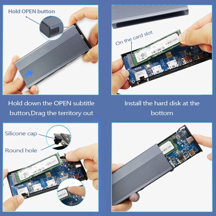 TECHCHIP-USB C Hub M.2 SSD Enclosure -Compatible+USB3.1+RJ45+PD Type-C ...