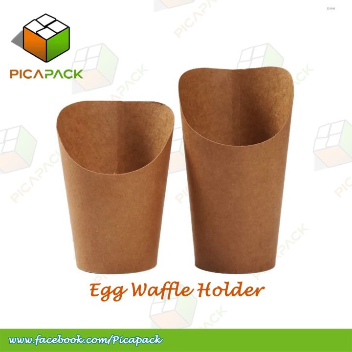 50pcs Waffle & French Fries Holder Kraft Paper Cup Egg waffle Take out ...