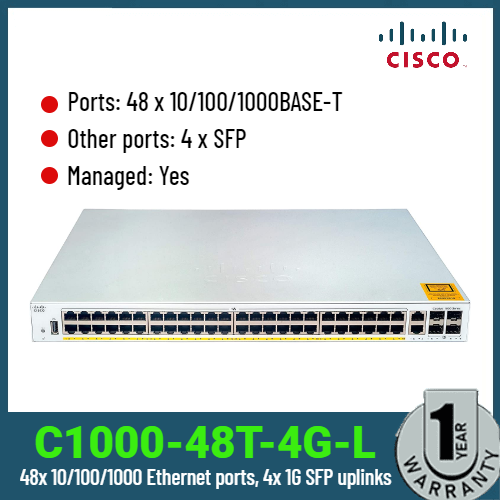 C1000-48T-4G-L Cisco Switch | 48x 10/100/1000 Ethernet ports, 4x 1G SFP ...