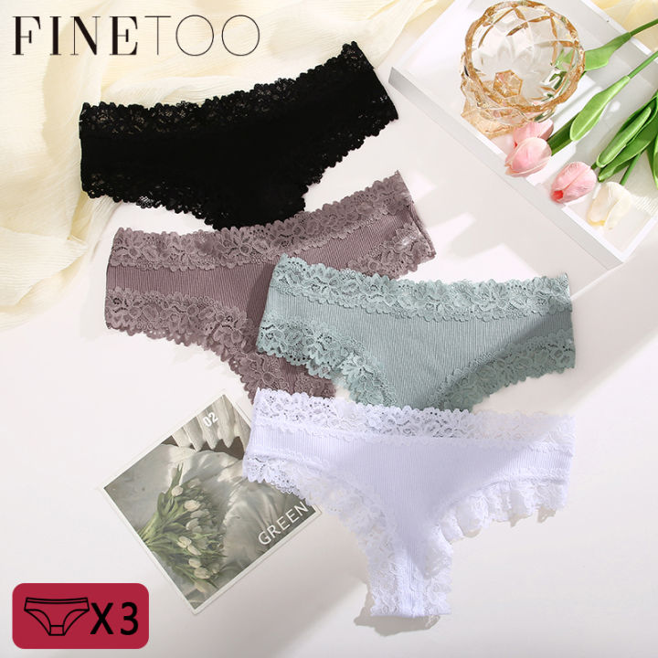 FINETOO 3 Pcs/Set Lace Sexy Women Panty Soft Cotton Underwear ...