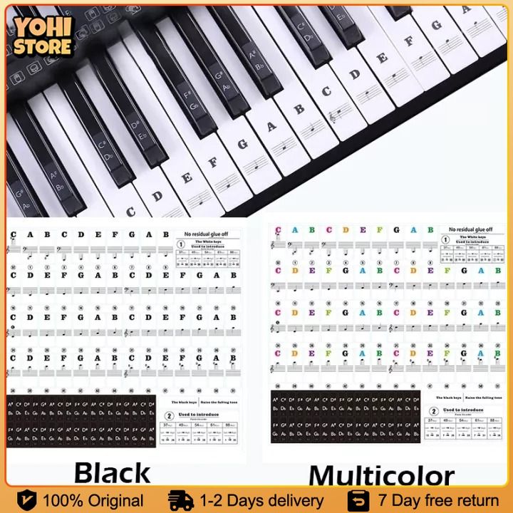 88-key color piano stickers five-line notation self-study keyboard ...