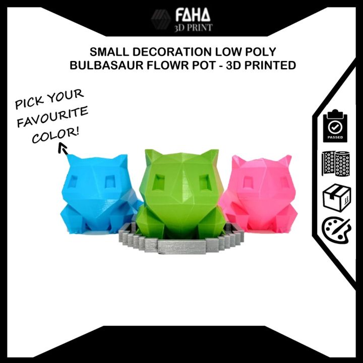 3D Printed Small Decoration Flower Pot Low-Poly Bulbasaur Pokemon ...