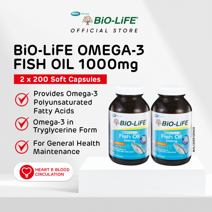 BiO-LiFE Omega-3 Fish Oil 1000mg 2 x 200 capsules (EXPIRY DATE MARCH ...