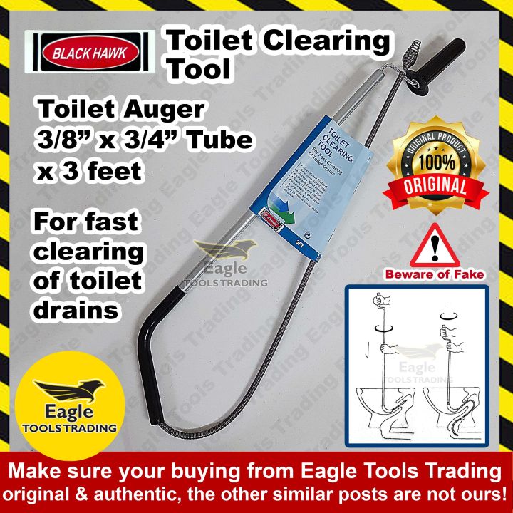 Black Hawk Toilet Auger, 3-Foot Snake with Drop Head to Clear Clogged ...
