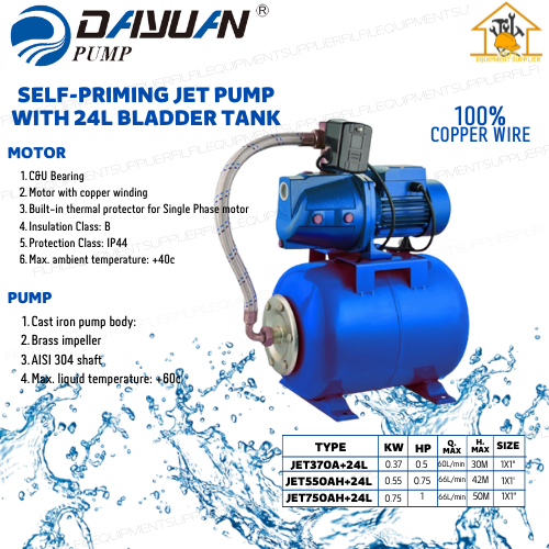 DAYUAN 1HP SELF PRIMING JET PUMP WITH 24L BLADDER TANK JET750AH+24L ...