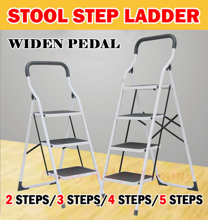 White Step Foldable Ladder/Compact/Space Saving/Wide Pedal/Anti-slip ...