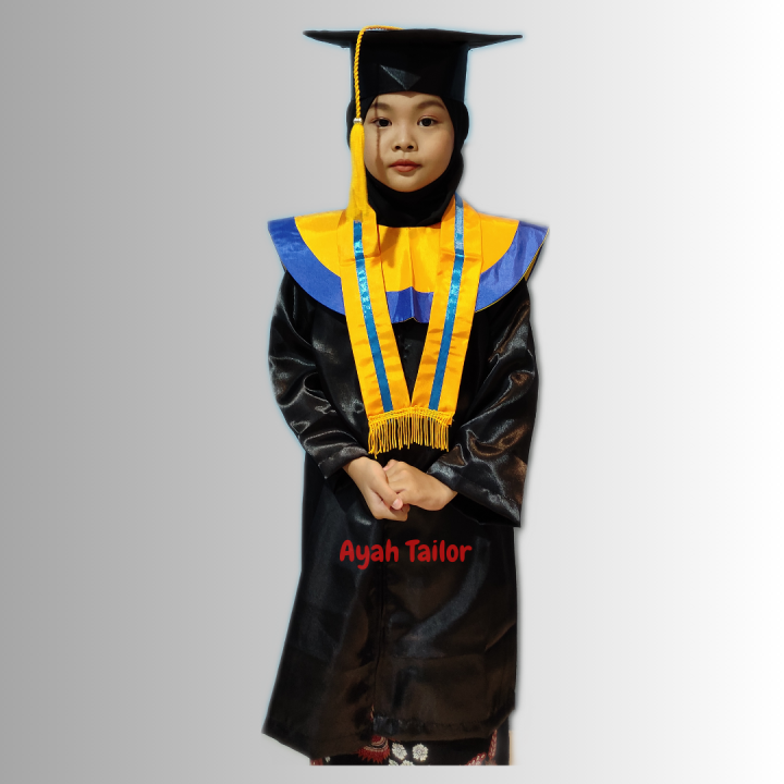 JUBAH WISUDA BAJU TOGA KUNING MAS LIST BIRU | Lazada Indonesia