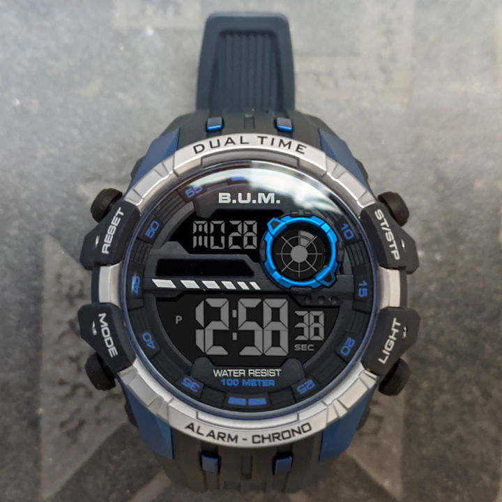 B U M Equipment Japan Lcd Countdown Timer Dual Time Alarm El Backlight Round Shape Chronograph