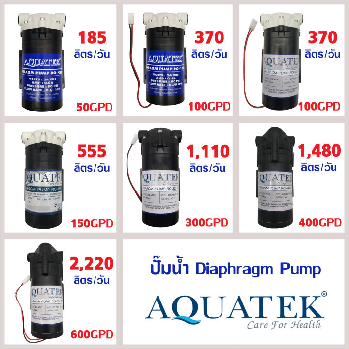 ปั๊มน้ำ Aquatek Diaphragm Pump RO ขนาด 50 85 100 150 300 400 600 GPD ปั๊มอัดเมมเบรน ตู้น้ำหยอด ...