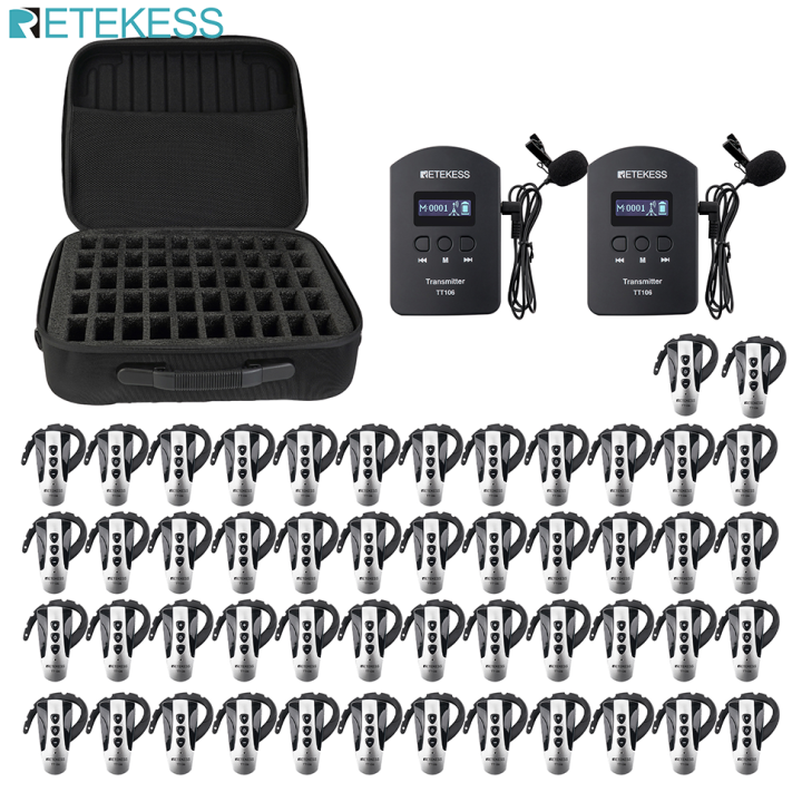 Case of 2 Transmitter and 50 Receivers, Retekess TT106, Tour Guide ...