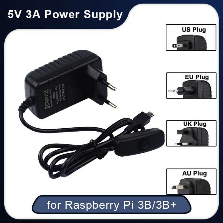 5V 3A Raspberry Pi 3 Model B+ Power Supply Micro USB Port Power Adapter ...