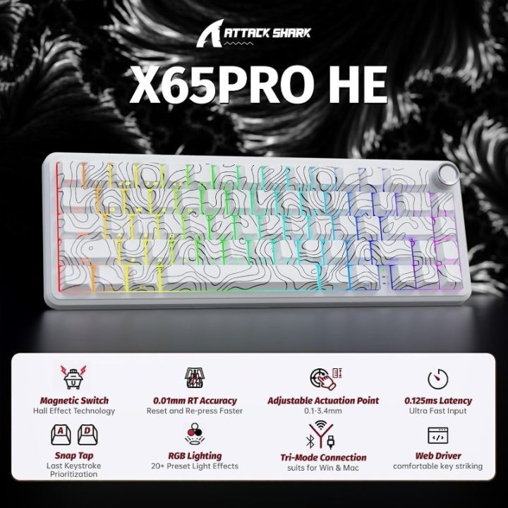 Attack Shark X65 Pro HE Wireless Gaming Rapid Trigger Keyboard 8KHz RGB ...