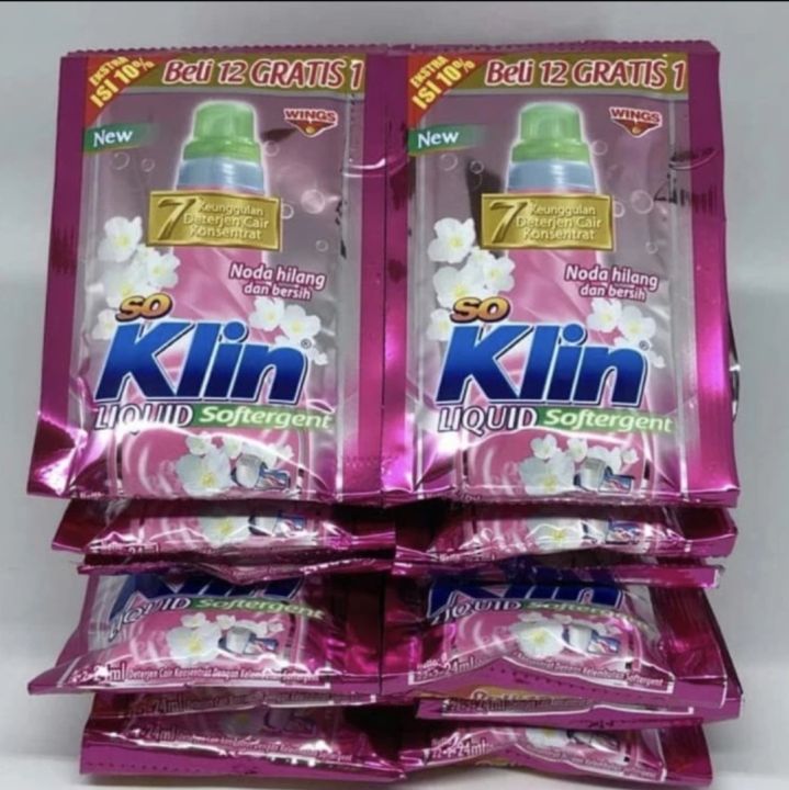 Soklin Liquid Cair Sachet 20ml 1 renceng 12 pcs Perawatan pakaian Anti Bacterial Detergen ...