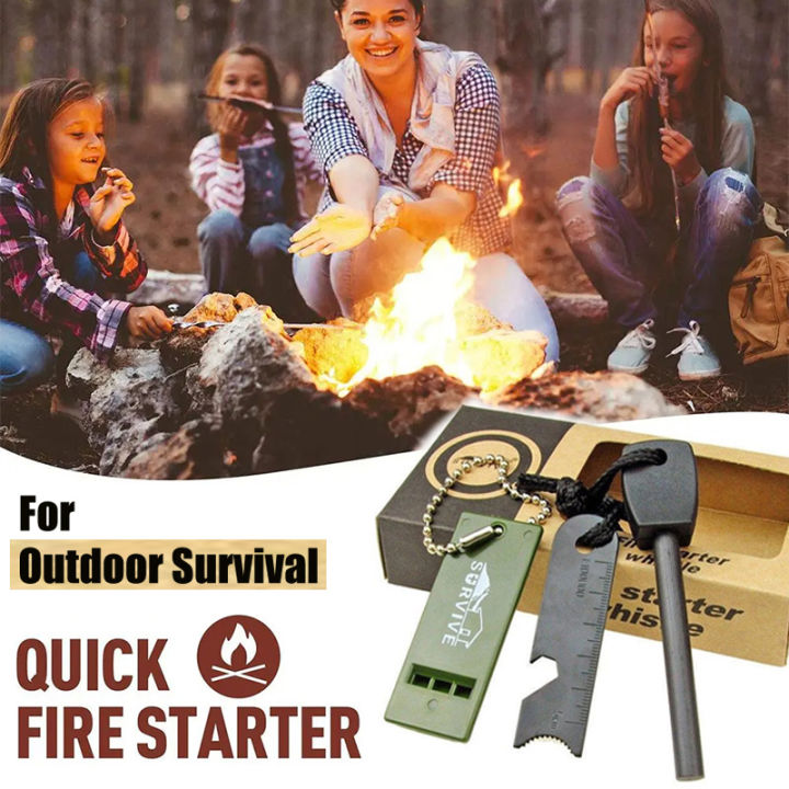 Outdoor Fire Starter Outdoor Survival Magnesium Flint With Whistle Kit ...