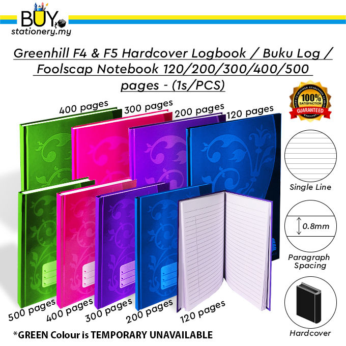 Greenhill F4 F5 Hard Cover Logbook Buku Log Foolscap Notebook 50gsm 120 ...