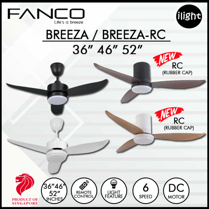 FANCO BREEZA / BREEZA-RC 36 46 52 INCHES DC MOTOR CEILING FAN 3 LED LIGHT 3 BLADE | Kipas Siling ...