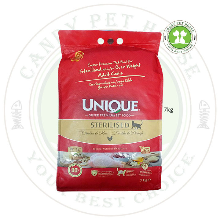 Unique Super Premium Adult Cat Sterilised Chicken & Rice Cat Food - 7kg ...
