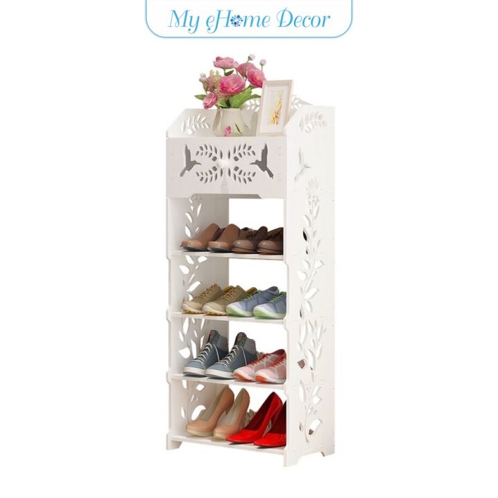 Home entrance carved design shoe rack multilayer storage rack with ...