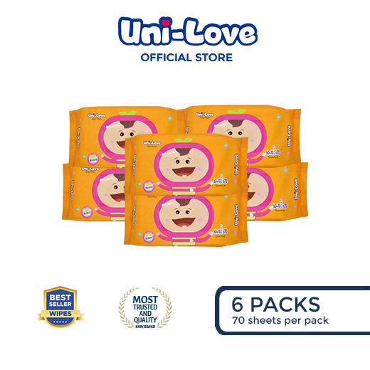 UniLove Powder Scent Baby Wipes 70's Pack of 6 | Lazada PH