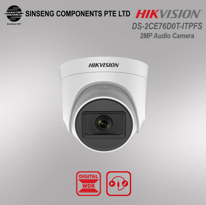 Hikvision 2MP Audio Dome Built-in Mic CCTV Camera DS-2CE76D0T-ITPFS/2.8 ...