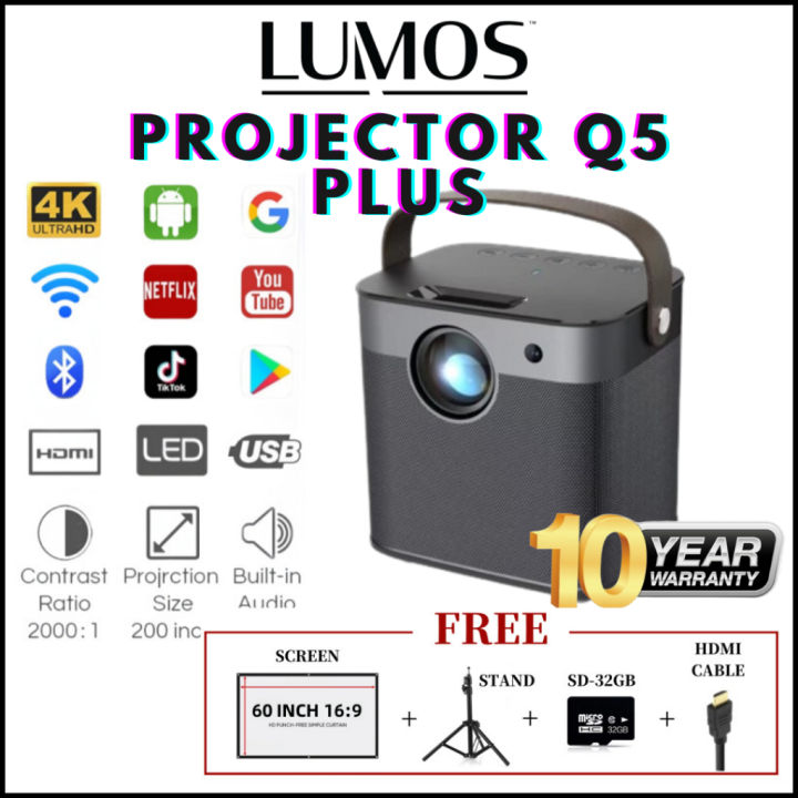 [NEW STOCK ]LUMOS Q5 PLUS PROJECTOR 1080P 4K LCD LED Portable ...
