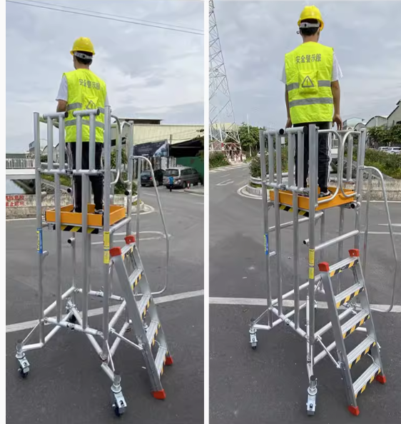 Aluminium Foldable Step Ladder with Railing Working at Height Safety ...