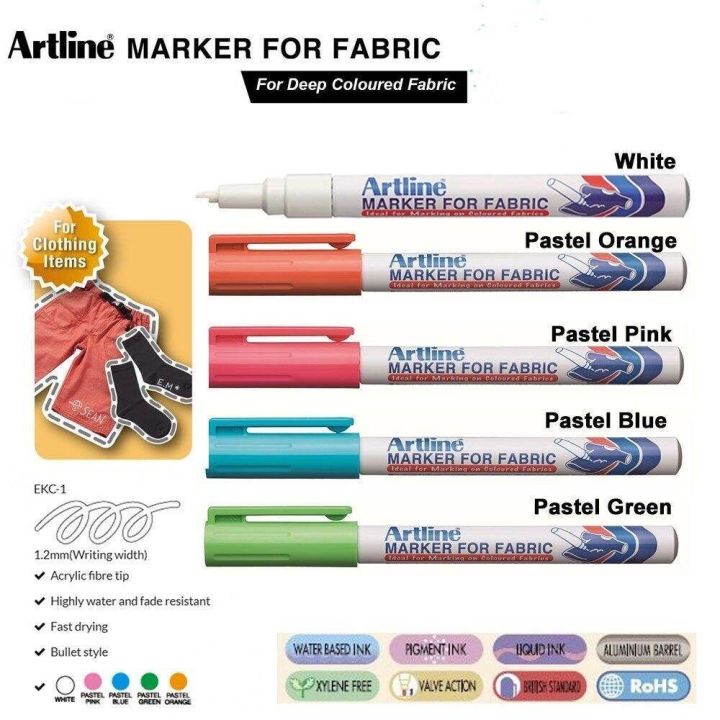 Artline White & Pastel Colour Fabric Shirt Marker For Dark Colored ...