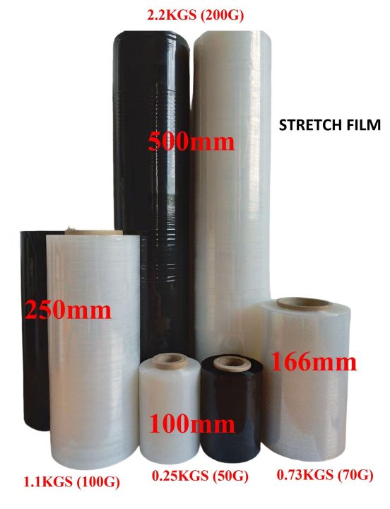 Transparent (Clear)/Black Stretch Film 100mm/166mm/250mm/500mm - 1 ...