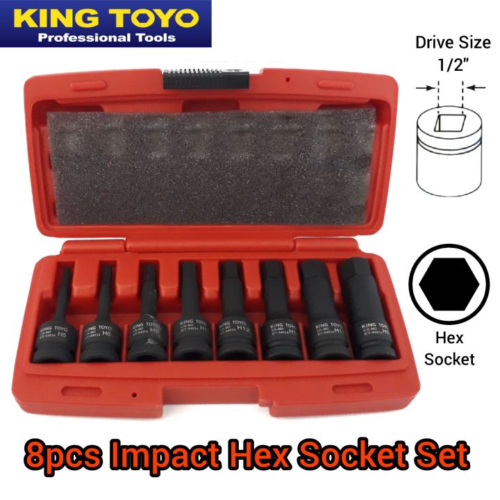 King Toyo 8pcs Impact Hexagon Hex Box Socket Set For Mechanical ...