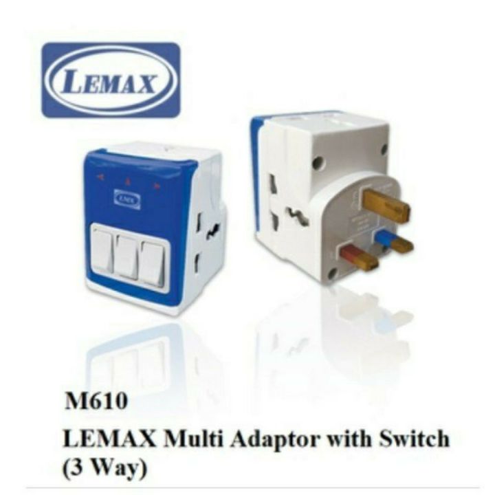 LEMAX S607N 13Amp 3 Way Multi Adaptor with Neon to MALAYSIA 3 Pin UK ...