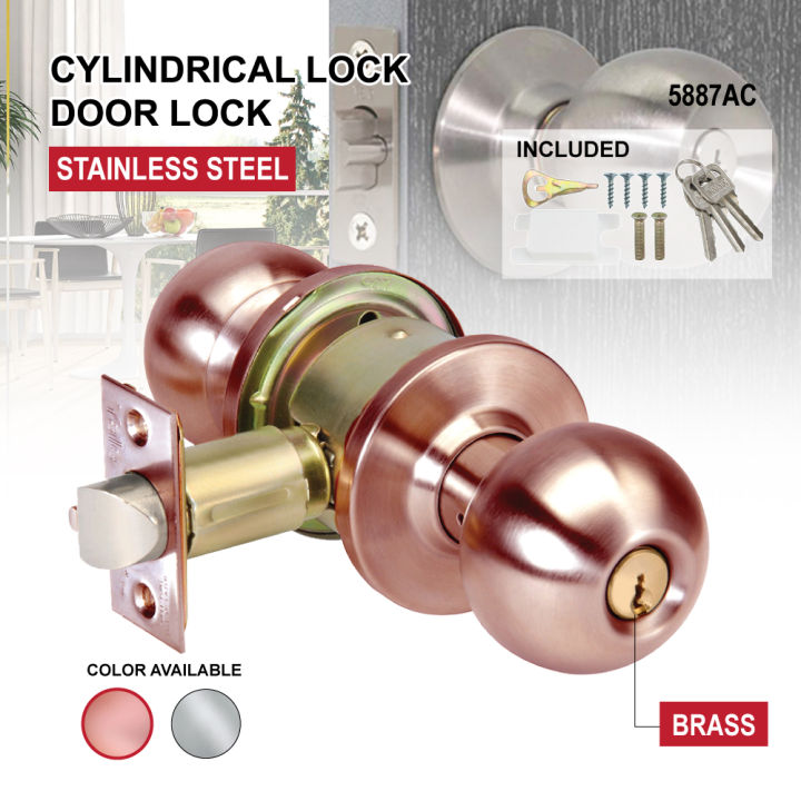 NAVATO Brass Stainless Steel Door Knob Lock Set Cylindrical Lock Set ...