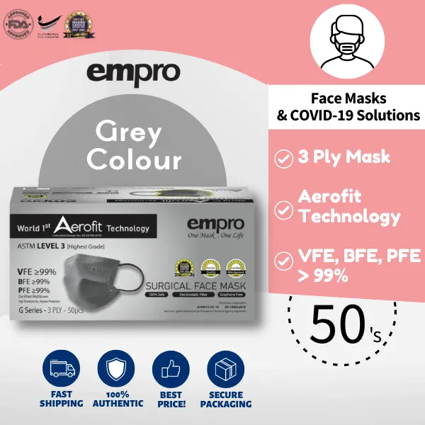 Empro Surgical Face Mask G Series Grey Colour Aerofit 3 Ply Adult ...