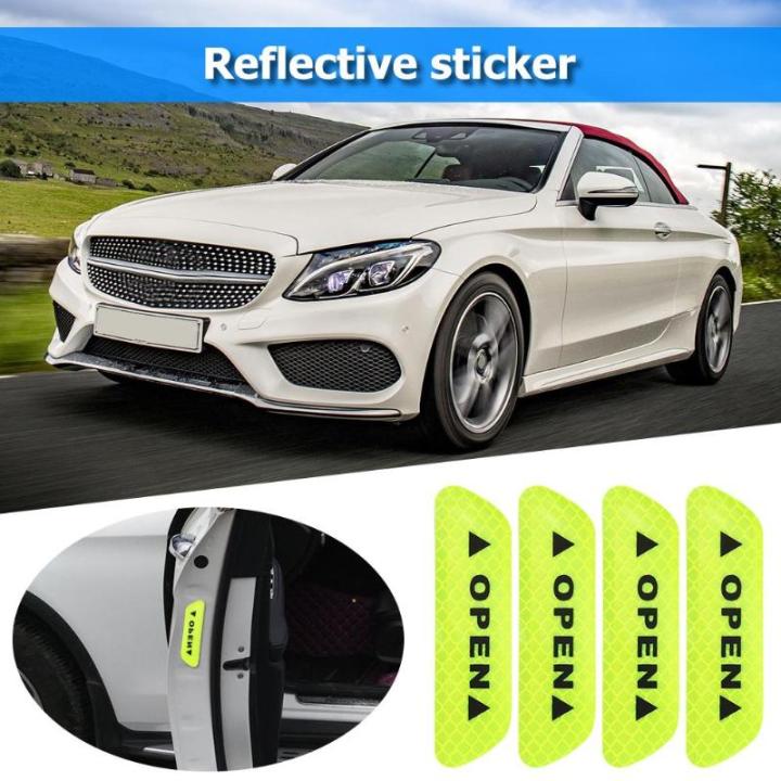 4pcs/set Fluorescent Green Car Door Open Sticker Reflective Tape Safety ...