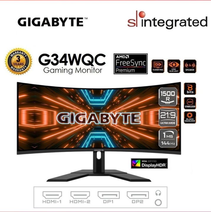 GIGABYTE G34WQC 34" WQHD 144HZ 1MS FREESYNC GAMING MONITOR | Lazada