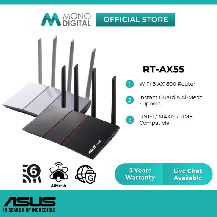 [Ready Stock] ASUS Router RT-AX55 AX1800 Dual Band WiFi 6 Router AI ...
