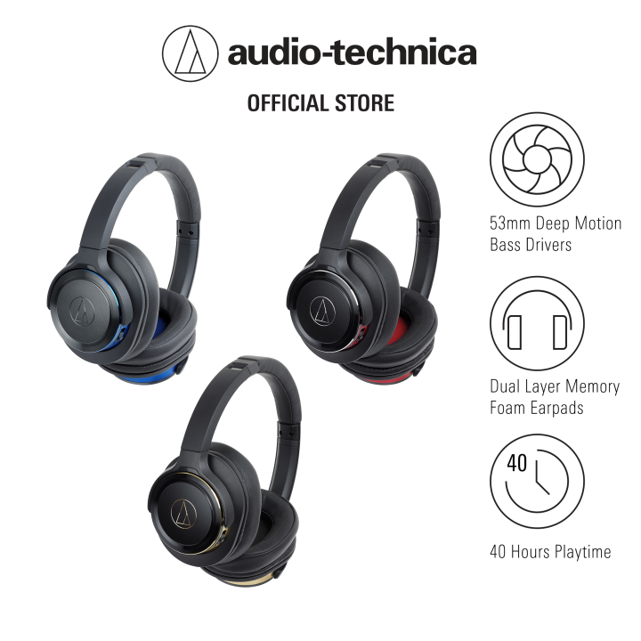 Audio-Technica ATH-WS660BT Solid Bass Wireless Over-Ear Headphones with Built-in Mic & Control ...