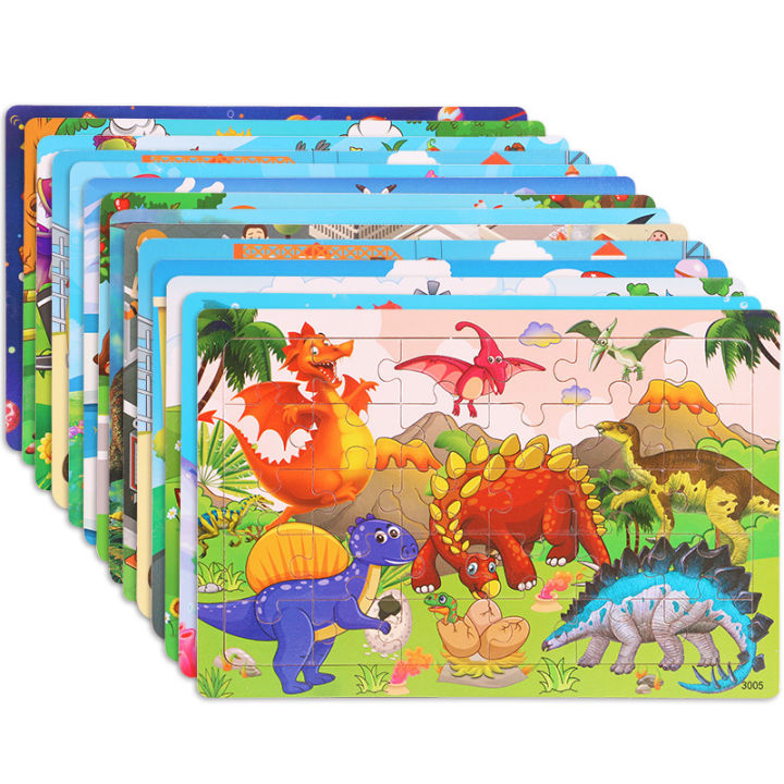 [UNHJ] 30 Stuks Houten Puzzel Kids Cartoon Dier Voertuig Puzzels ...