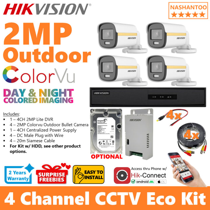 HIKVISION 4CH 2MP 4Cameras ColorVU Outdoor Bullet 4CH DIY CCTV Package ...